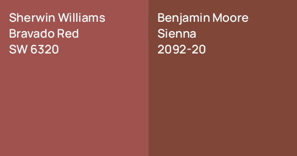Sherwin Williams Bravado Red vs. Benjamin Moore Sienna comparison