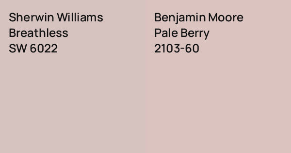 Sherwin Williams Breathless vs. Benjamin Moore Pale Berry comparison