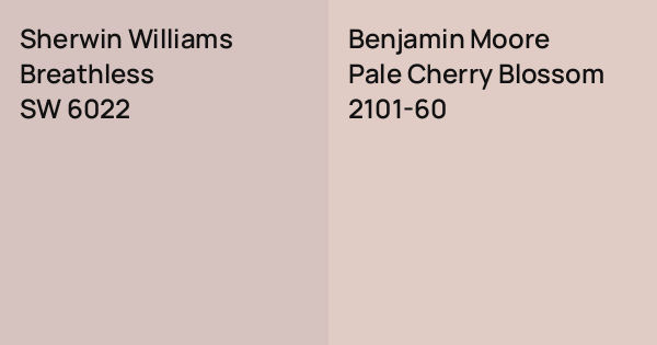 Sherwin Williams Breathless vs. Benjamin Moore Pale Cherry Blossom ...