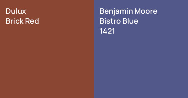 Dulux Brick Red vs. Benjamin Moore Bistro Blue comparison