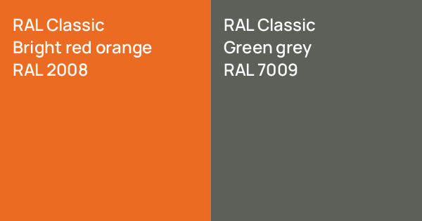 RAL Classic Bright red orange vs. RAL Classic Green grey comparison