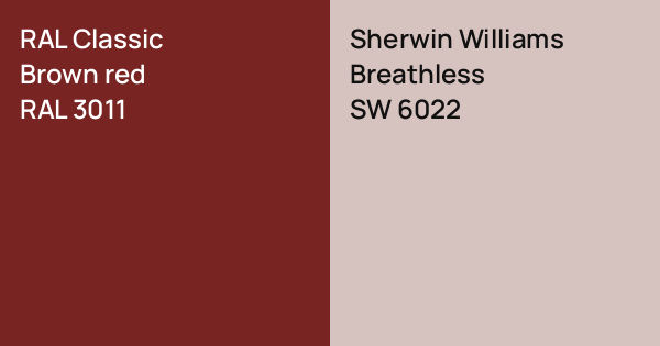 RAL Classic Brown red vs. Sherwin Williams Breathless comparison