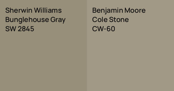 Sherwin Williams Bunglehouse Gray vs. Benjamin Moore Cole Stone comparison