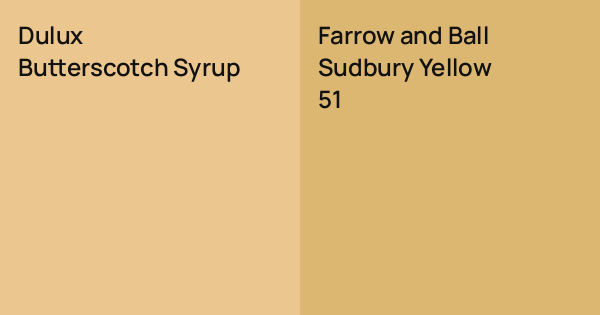 Dulux Butterscotch Syrup vs. Farrow and Ball Sudbury Yellow comparison