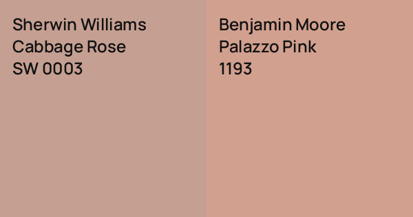 Sherwin Williams Cabbage Rose vs. Benjamin Moore Palazzo Pink comparison