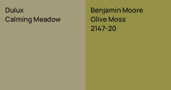 Dulux Calming Meadow vs. Benjamin Moore Olive Moss comparison