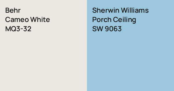 Behr Cameo White vs. Sherwin Williams Porch Ceiling comparison