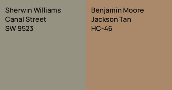 Sherwin Williams Canal Street vs. Benjamin Moore Jackson Tan comparison