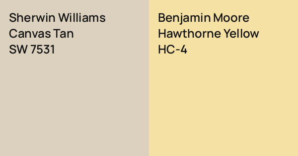 Sherwin Williams Canvas Tan vs. Benjamin Moore Hawthorne Yellow comparison
