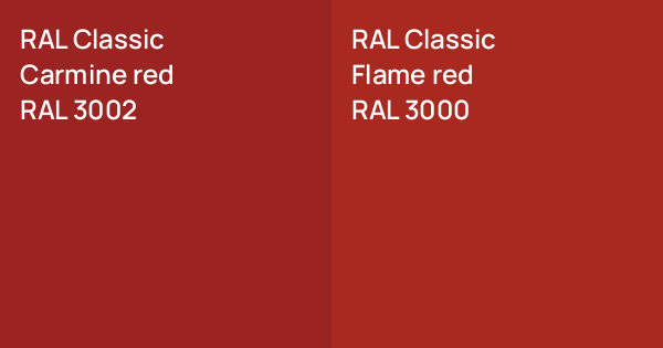 RAL Classic Carmine red vs. RAL Classic Flame red comparison