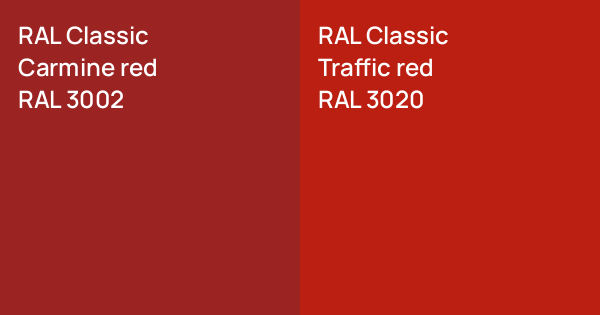 RAL Classic Carmine red vs. RAL Classic Traffic red comparison