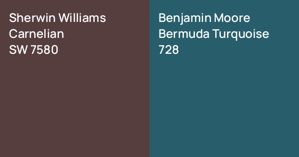 Sherwin Williams Carnelian vs. Benjamin Moore Bermuda Turquoise comparison