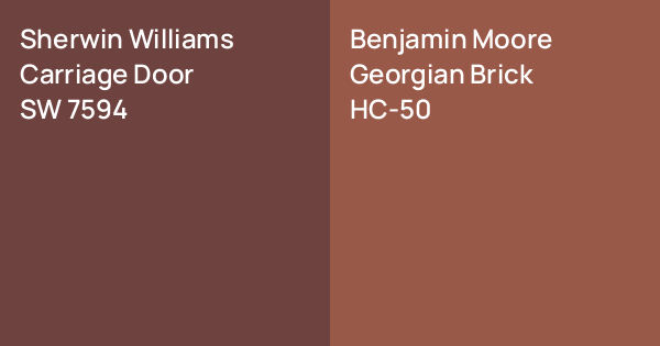 Sherwin Williams Carriage Door vs. Benjamin Moore Georgian Brick comparison