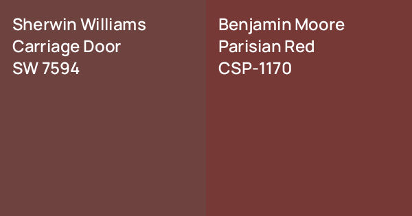 Sherwin Williams Carriage Door vs. Benjamin Moore Parisian Red comparison