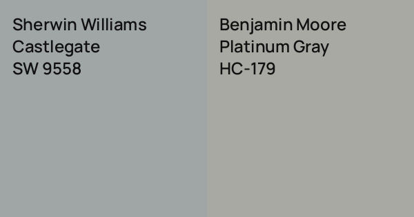 Sherwin Williams Castlegate vs. Benjamin Moore Platinum Gray comparison