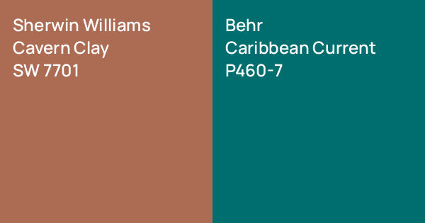 Sherwin Williams Cavern Clay vs. Behr Caribbean Current comparison