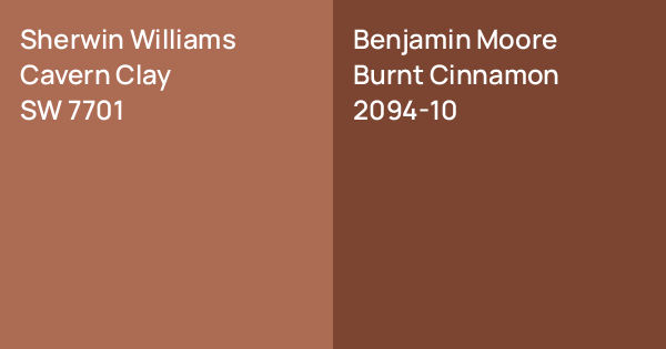 Sherwin Williams Cavern Clay vs. Benjamin Moore Burnt Cinnamon comparison
