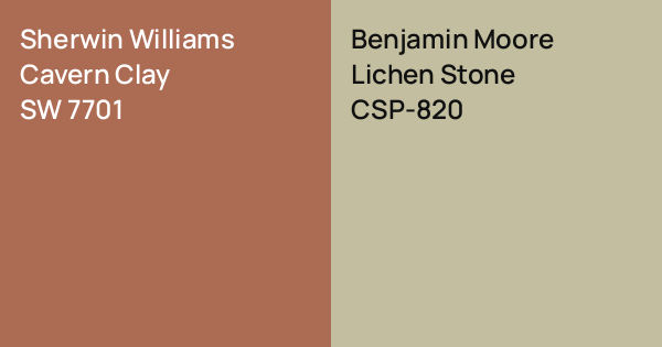 Sherwin Williams Cavern Clay vs. Benjamin Moore Lichen Stone comparison