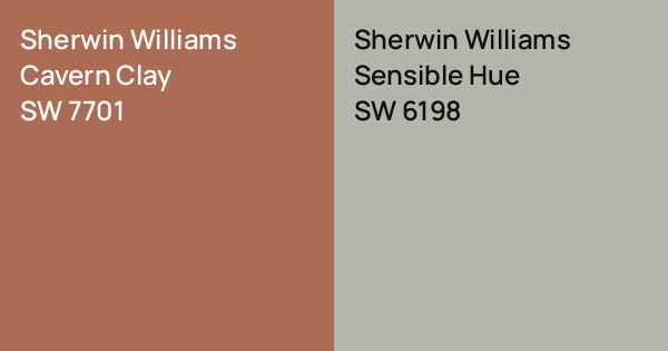 Sherwin Williams Cavern Clay vs. Sherwin Williams Sensible Hue comparison