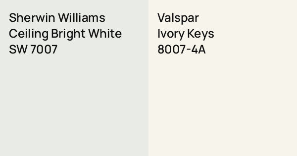 Sherwin Williams Ceiling Bright White vs. Valspar Ivory Keys comparison