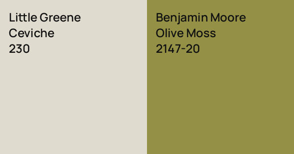 Little Greene Ceviche vs. Benjamin Moore Olive Moss comparison