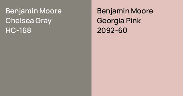 Benjamin Moore Chelsea Gray vs. Benjamin Moore Georgia Pink comparison