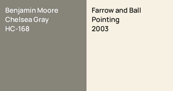 Benjamin Moore Chelsea Gray vs. Farrow and Ball Pointing comparison