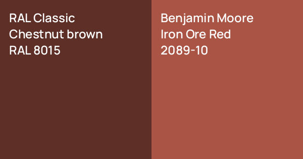RAL Classic Chestnut brown vs. Benjamin Moore Iron Ore Red comparison