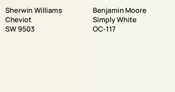 Sherwin Williams Cheviot vs. Benjamin Moore Simply White comparison