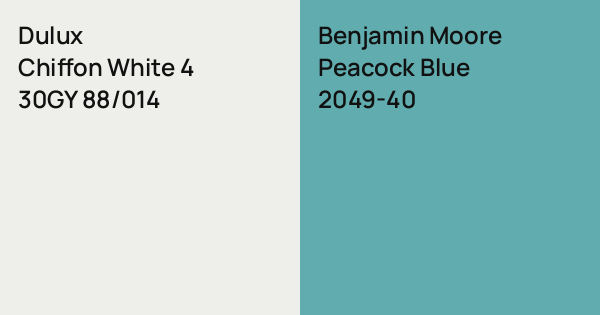 Dulux Chiffon White 4 vs. Benjamin Moore Peacock Blue comparison