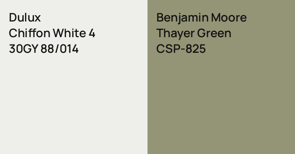 Dulux Chiffon White 4 vs. Benjamin Moore Thayer Green comparison