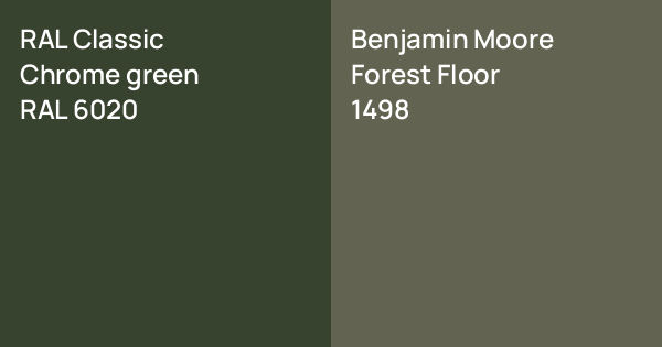 RAL Classic Chrome green vs. Benjamin Moore Forest Floor comparison