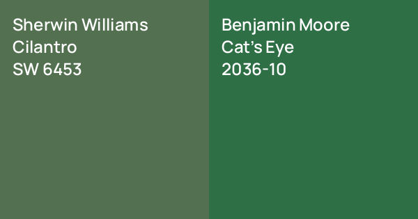 Sherwin Williams Cilantro vs. Benjamin Moore Cat's Eye comparison