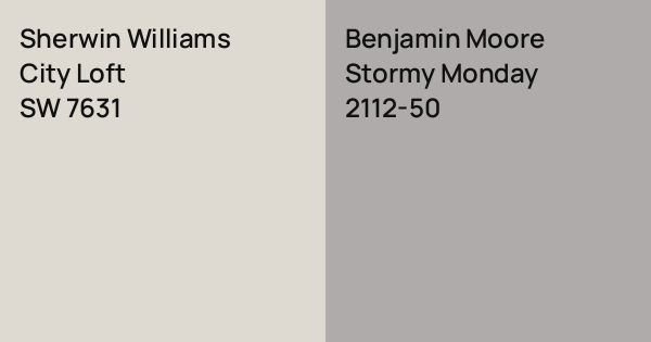 Sherwin Williams City Loft vs. Benjamin Moore Stormy Monday comparison
