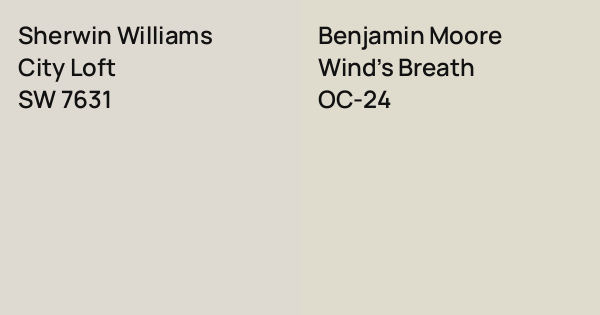 Sherwin Williams City Loft vs. Benjamin Moore Wind's Breath comparison