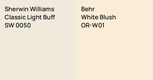 Sherwin Williams Classic Light Buff vs. Behr White Blush comparison