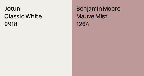 Jotun Classic White vs. Benjamin Moore Mauve Mist comparison