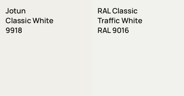 Jotun Classic White vs. RAL Classic Traffic White comparison
