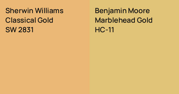 Sherwin Williams Classical Gold vs. Benjamin Moore Marblehead Gold ...
