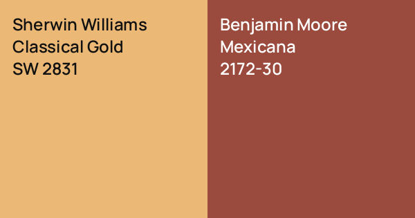 Sherwin Williams Classical Gold vs. Benjamin Moore Mexicana comparison