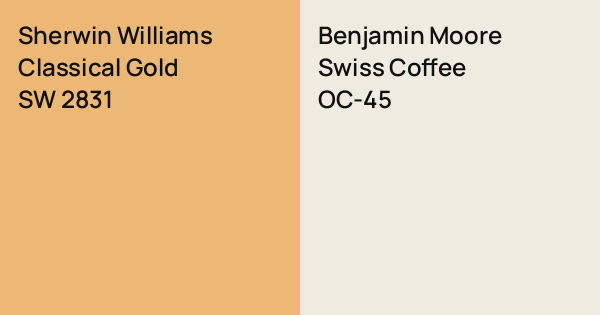 Sherwin Williams Classical Gold vs. Benjamin Moore Swiss Coffee comparison