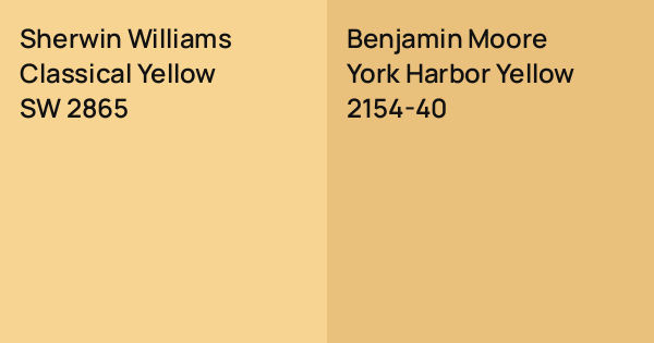 Sherwin Williams Classical Yellow vs. Benjamin Moore York Harbor Yellow ...