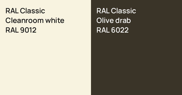 RAL Classic Cleanroom white vs. RAL Classic Olive drab comparison