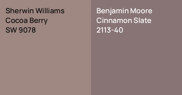Sherwin Williams Cocoa Berry vs. Benjamin Moore Cinnamon Slate comparison