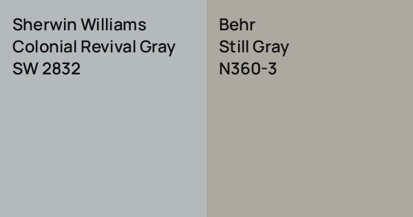 Sherwin Williams Colonial Revival Gray vs. Behr Still Gray comparison