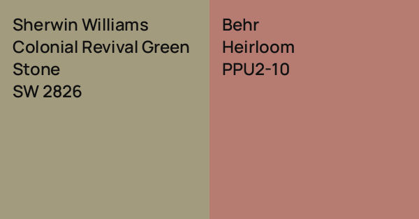 Sherwin Williams Colonial Revival Green Stone vs. Behr Heirloom comparison