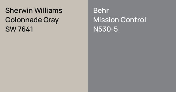 Sherwin Williams Colonnade Gray vs. Behr Mission Control comparison