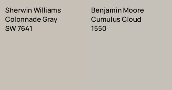 Sherwin Williams Colonnade Gray vs. Benjamin Moore Cumulus Cloud comparison