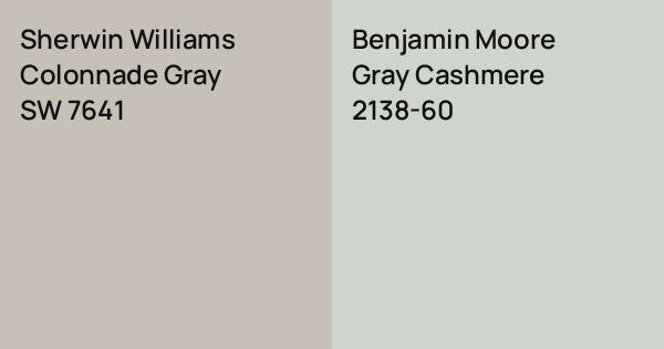 Sherwin Williams Colonnade Gray vs. Benjamin Moore Gray Cashmere comparison