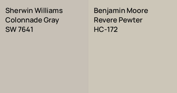 Sherwin Williams Colonnade Gray vs. Benjamin Moore Revere Pewter comparison